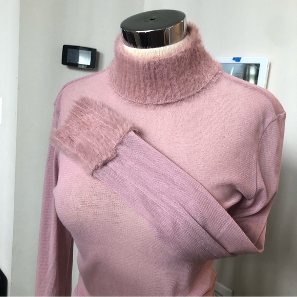 Free People | Tops | Fp Dusty Rose Fuzzy Neckwrist Cuffs Sheer Mesh Top ...